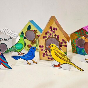 Paper Birdhouse Coloring, Spring Paper Craft, Printable Paper Houses ...