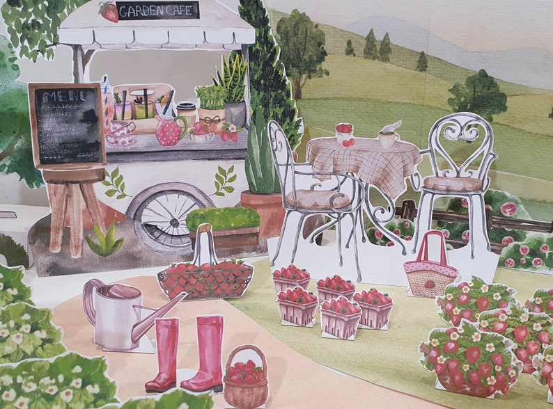 Build a Strawberry Garden Cafe, Printable Diorama, Picnic Pretend Play ...