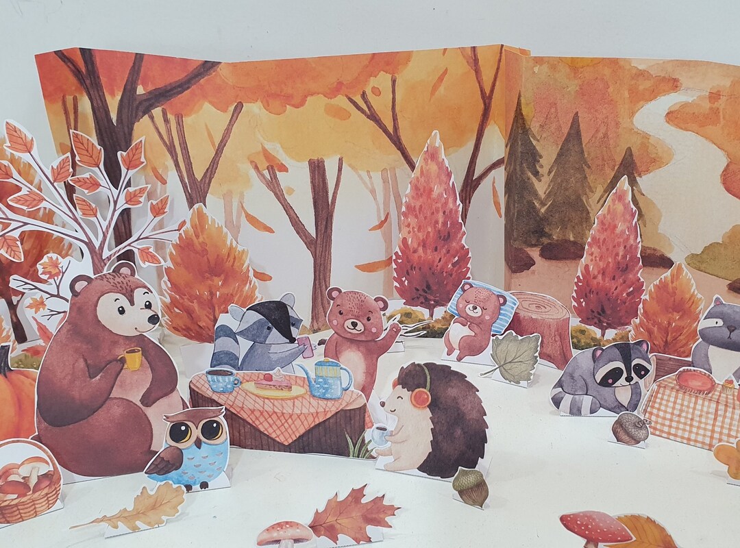 Picnic Party Printable Play Set, Paper Autumn Forest, DIY Paper Craft ...