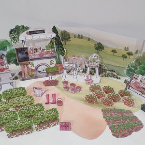 Build a Strawberry Garden Cafe, Printable Diorama, Picnic Pretend Play ...