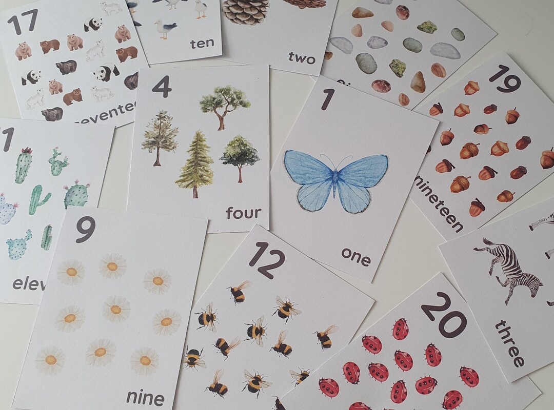 Nature Number Flashcards 1-20, Preschool Printables, Homeschool ...