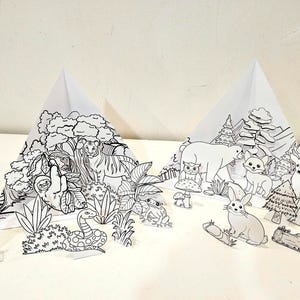 Forest Coloring Triorama, Printable Woodland Rainforest Scenes, DIY ...