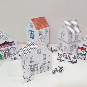 Paper Houses and Buildings Coloring Set, Paper Toy Houses Craft ...