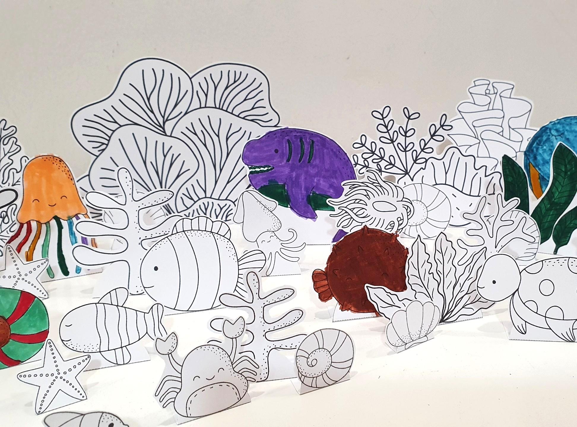 Ocean Coloring Diorama, Printable Coral Reef Diorama, Ocean Playset ...
