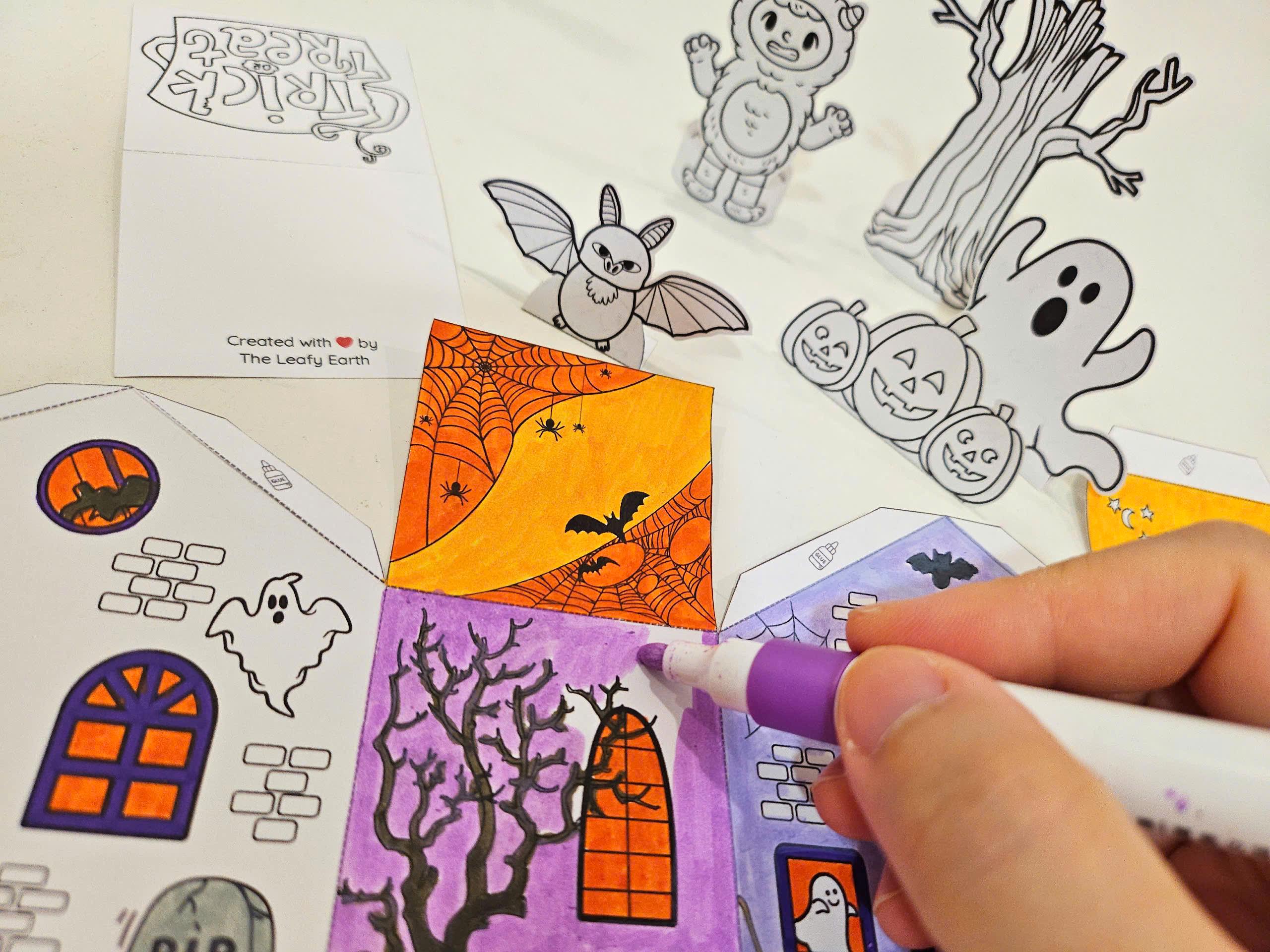 Halloween Paper House Coloring Set, 3D Haunted House, Spooky Paper ...