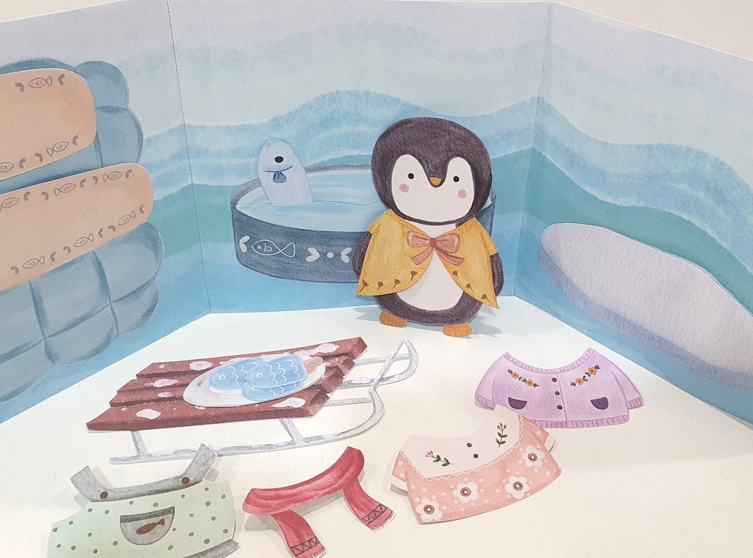 Penguin Paper Doll Printable, Paper Dollhouse Kit, DIY Kids Paper ...