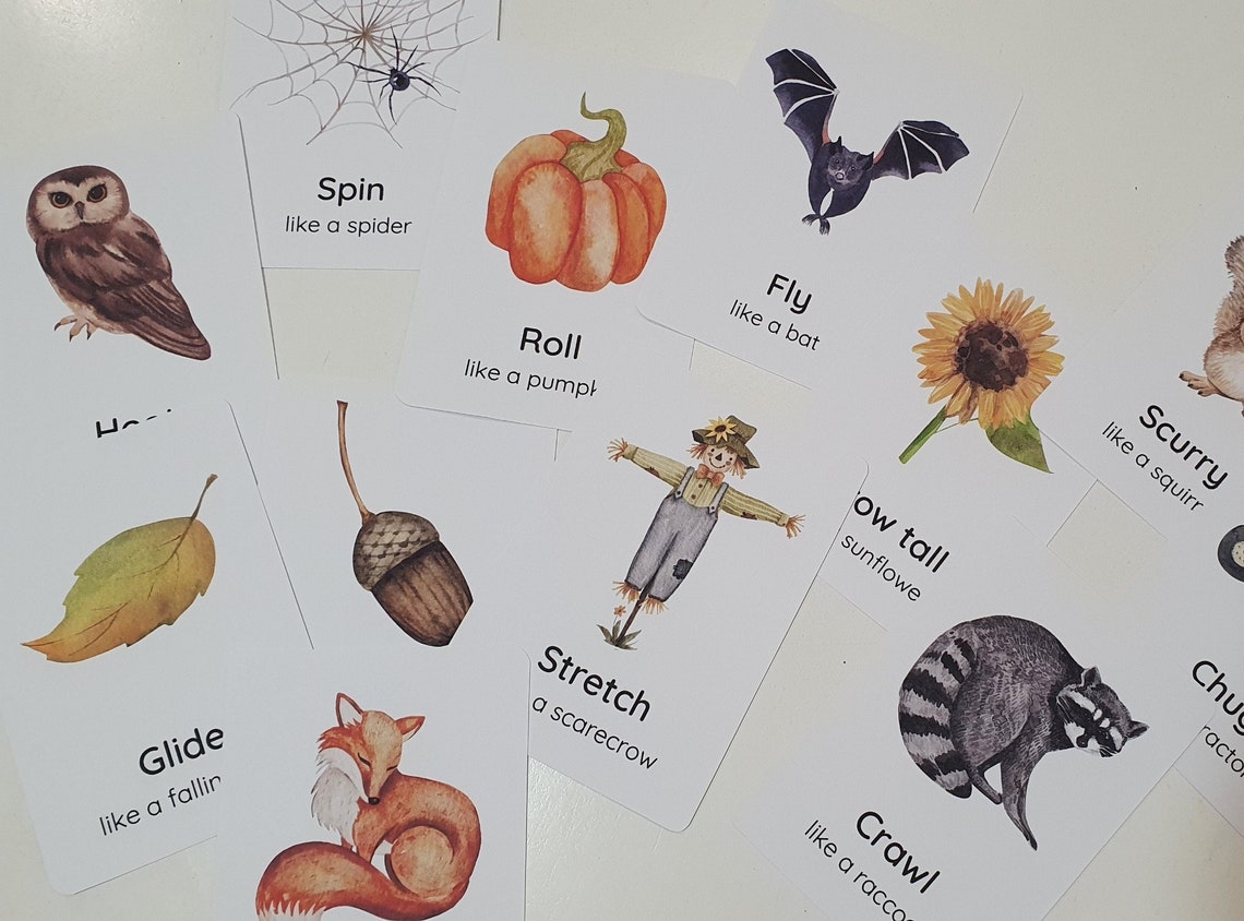 16 Fall Movement Cards for Kids, Seasonal Movement Cards, Kids Action ...