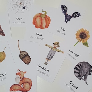 16 Fall Movement Cards for Kids, Seasonal Movement Cards, Kids Action ...
