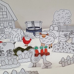Farm Coloring Diorama, Printable Farm Diorama, Farm Play Set, Paper ...