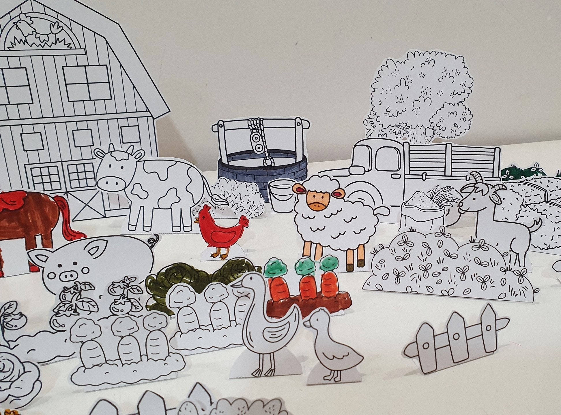 Farm Coloring Diorama, Printable Farm Diorama, Farm Play Set, Paper ...