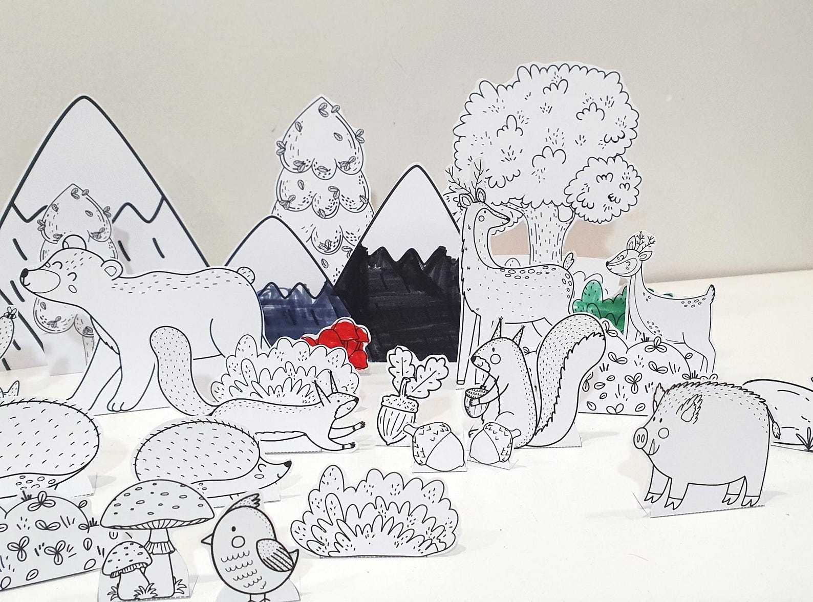 Woodland Coloring Diorama, Printable Woodland Diorama, Forest Playset ...
