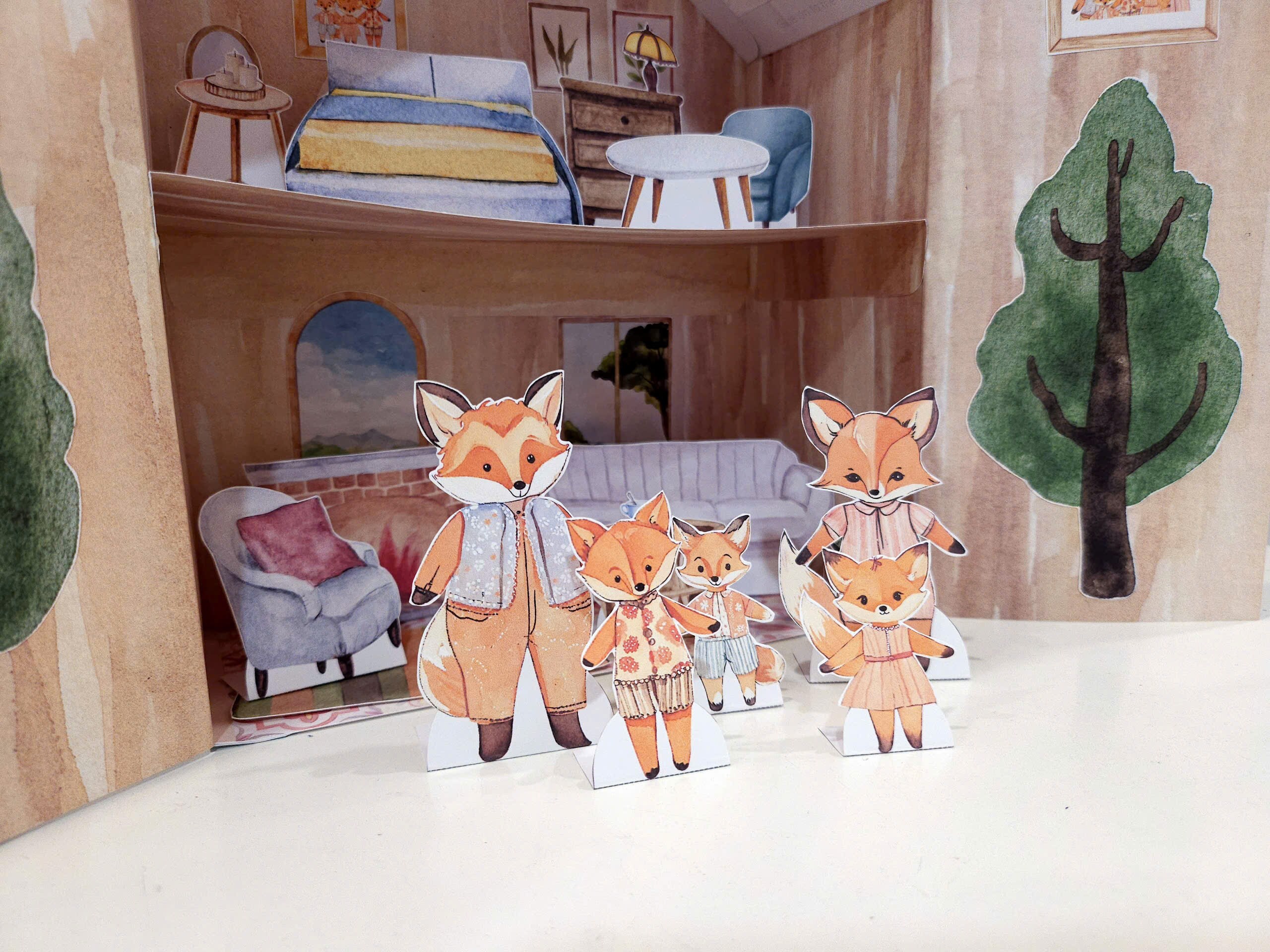 Fox Dollhouse Printable, Paper Dolls, 3D Paper Dollhouse, DIY Kids ...