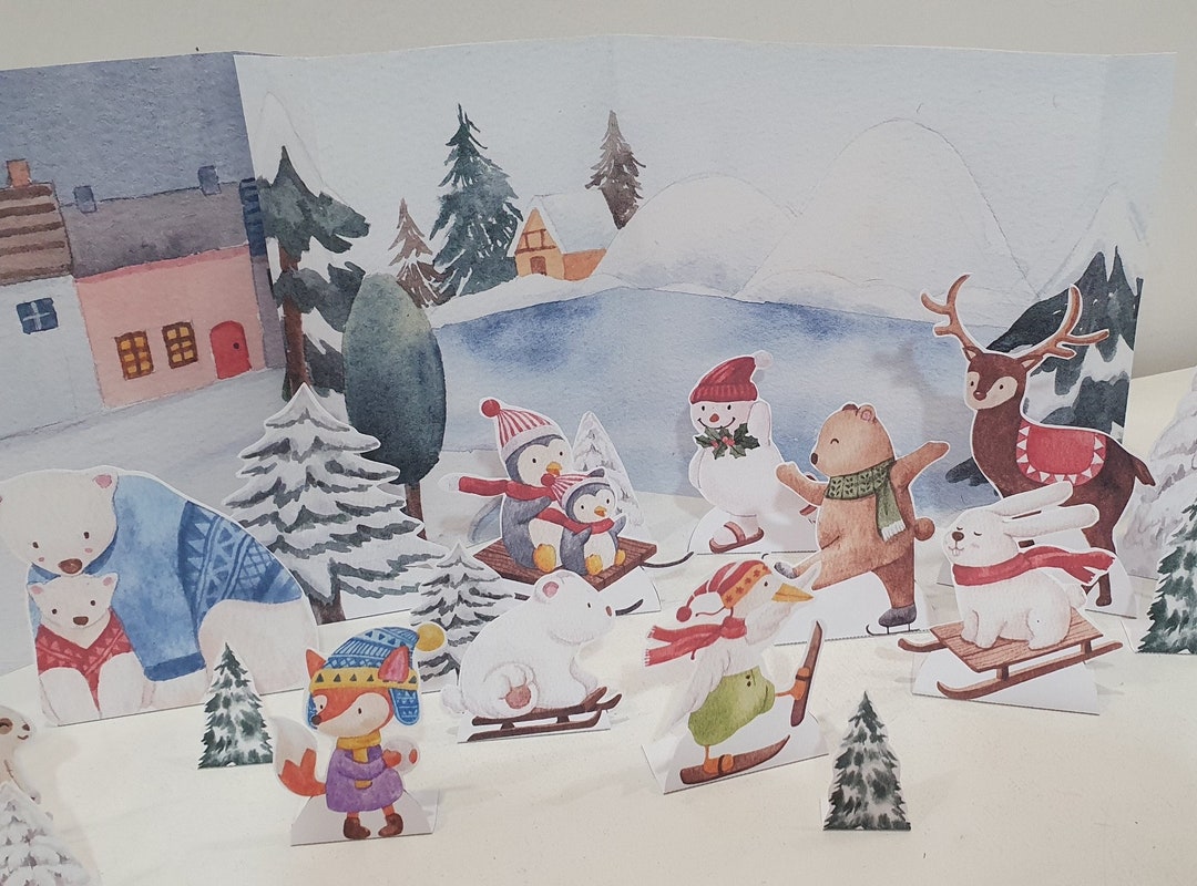 Winter Playground Printable Play Set, Paper Winter Village, DIY Kid ...