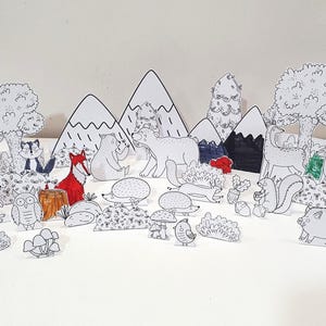 Woodland Coloring Diorama, Printable Woodland Diorama, Forest Playset ...