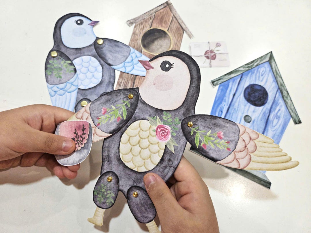 Articulated Bird Paper Dolls, Build a Bird Puppet, Printable Paper Doll ...