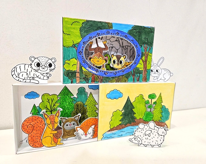 Printable Shoebox Diorama,green Forest Habitat Animals Nature Miniature ...