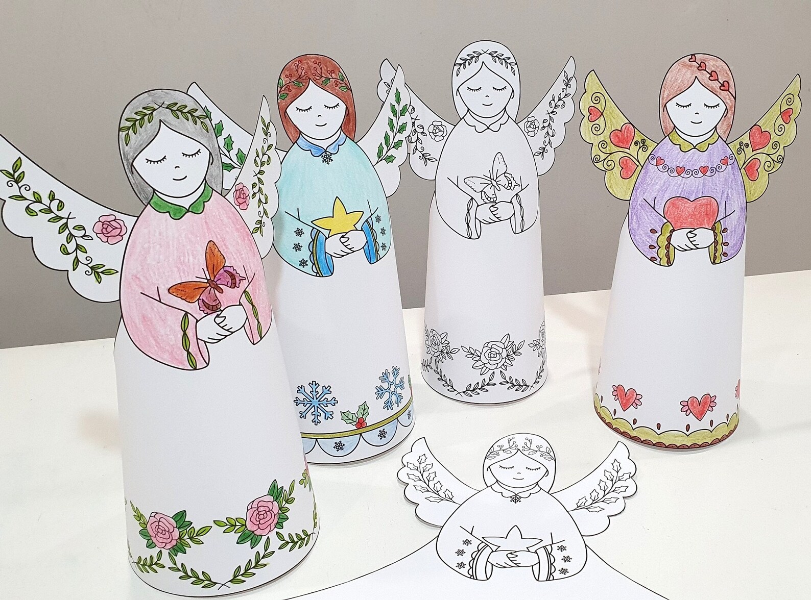 Angel Paper Dolls Coloring Set, Printable Paper Dolls, Paper Ornaments ...