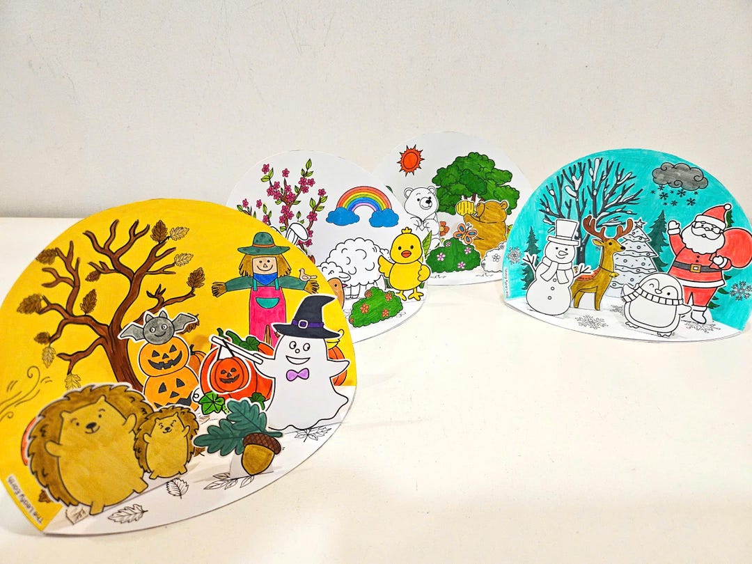 Season Diorama Coloring, Four Seasons of the Year, Printable Season ...