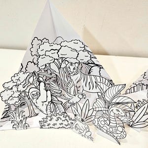 Forest Coloring Triorama, Printable Woodland Rainforest Scenes, DIY ...