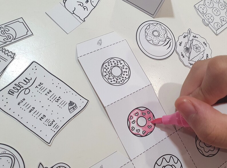 Bakery Coloring Set, Printable Bakery Play Set, Paper Food Play Items ...