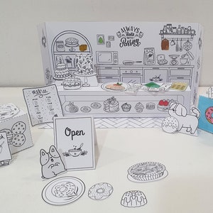 Bakery Coloring Set, Printable Bakery Play Set, Paper Food Play Items ...