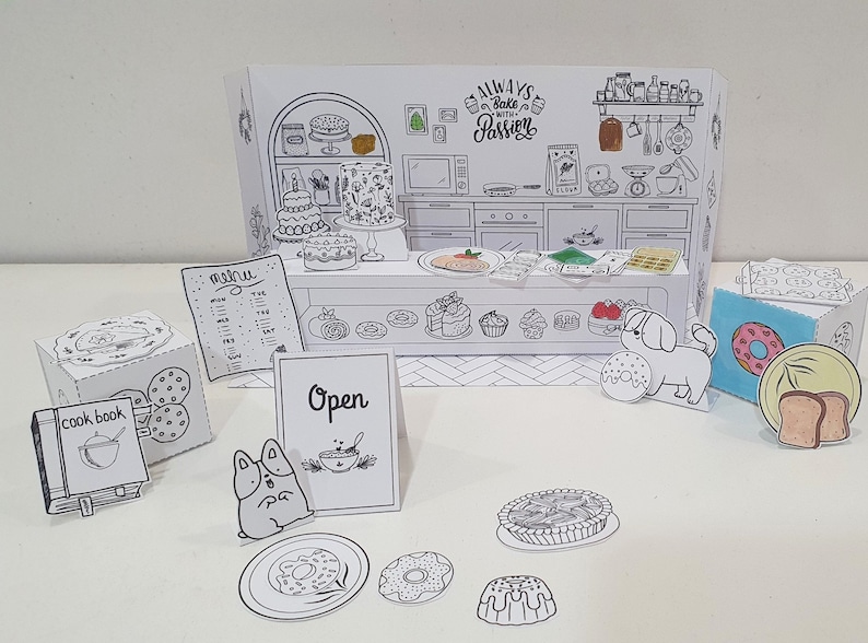Bakery Coloring Set, Printable Bakery Play Set, Paper Food Play Items ...