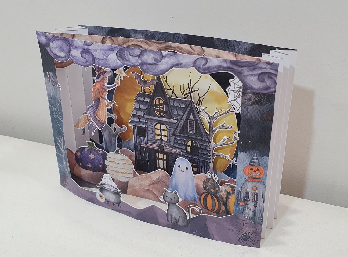 Halloween House Pop up Printable, Pop up Greeting Card, Halloween Scene ...
