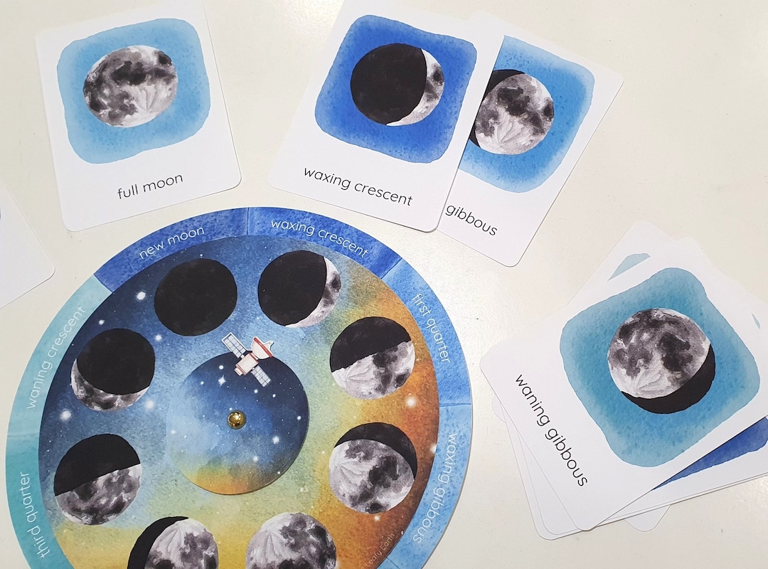 Moon Phases Wheel and Cards Printable, Moon Cycle Flashcards ...