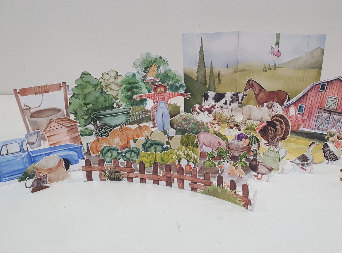 Build a Farm, Printable Farm Diorama, Farm Play Set, Paper Scenery ...