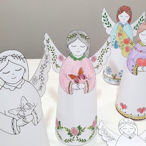 Angel Paper Dolls Coloring Set, Printable Paper Dolls, Paper Ornaments ...