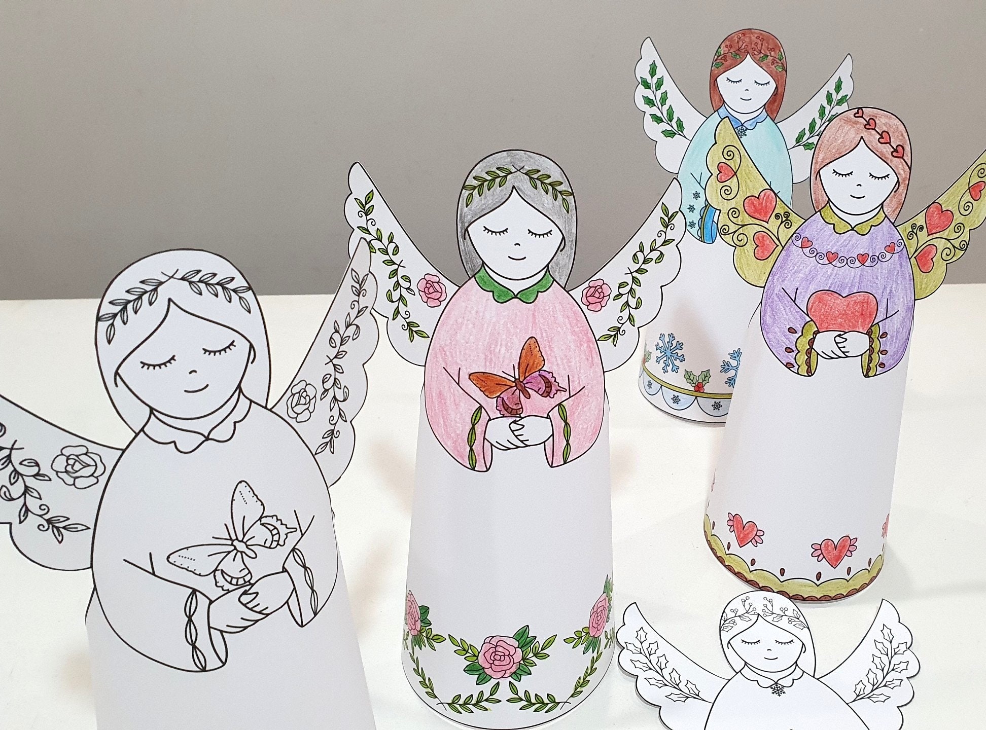 Angel Paper Dolls Coloring Set, Printable Paper Dolls, Paper Ornaments ...