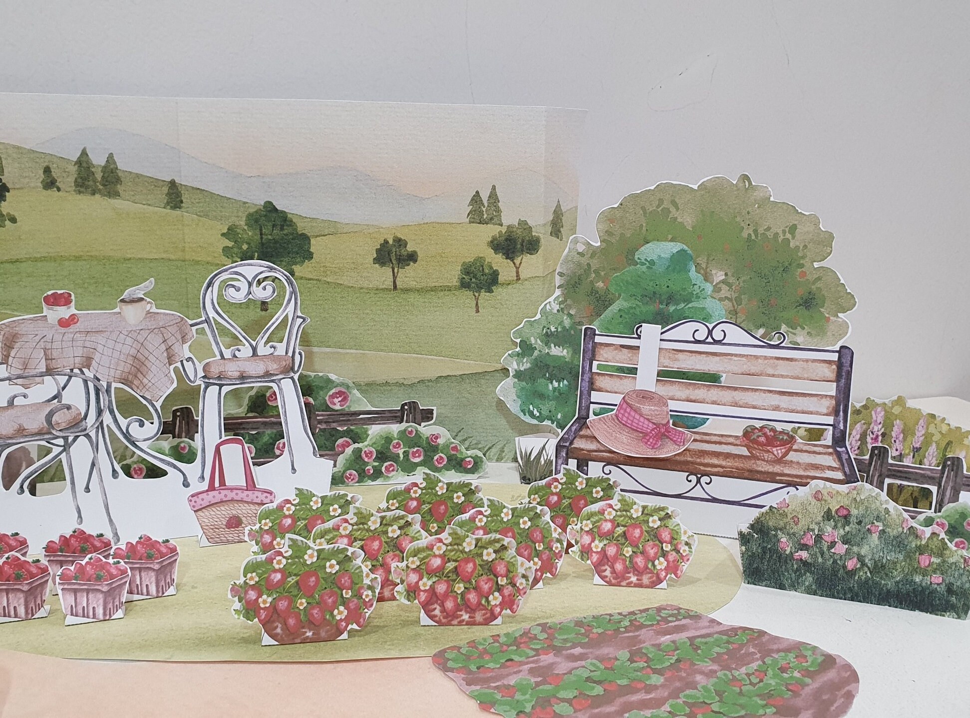 Build a Strawberry Garden Cafe, Printable Diorama, Picnic Pretend Play ...
