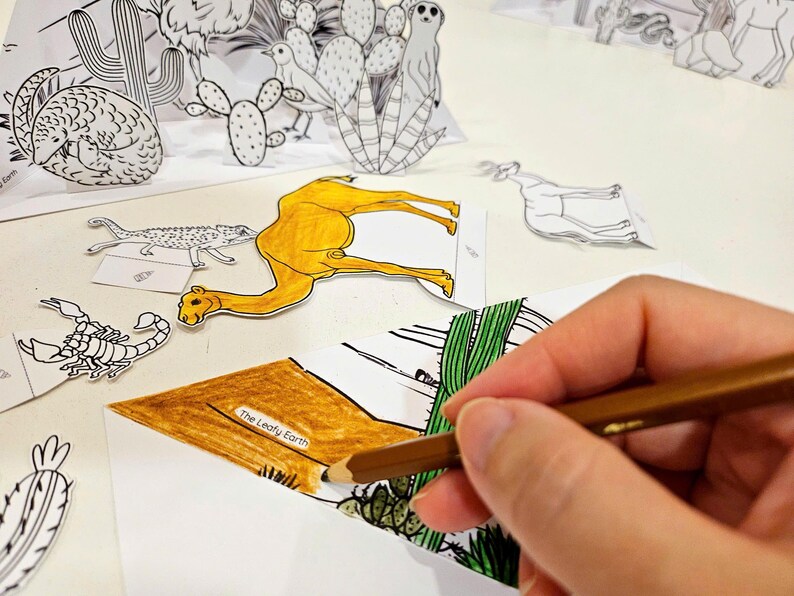 Desert Habitat Coloring Triorama, Printable Desert Scenes, DIY Kids ...