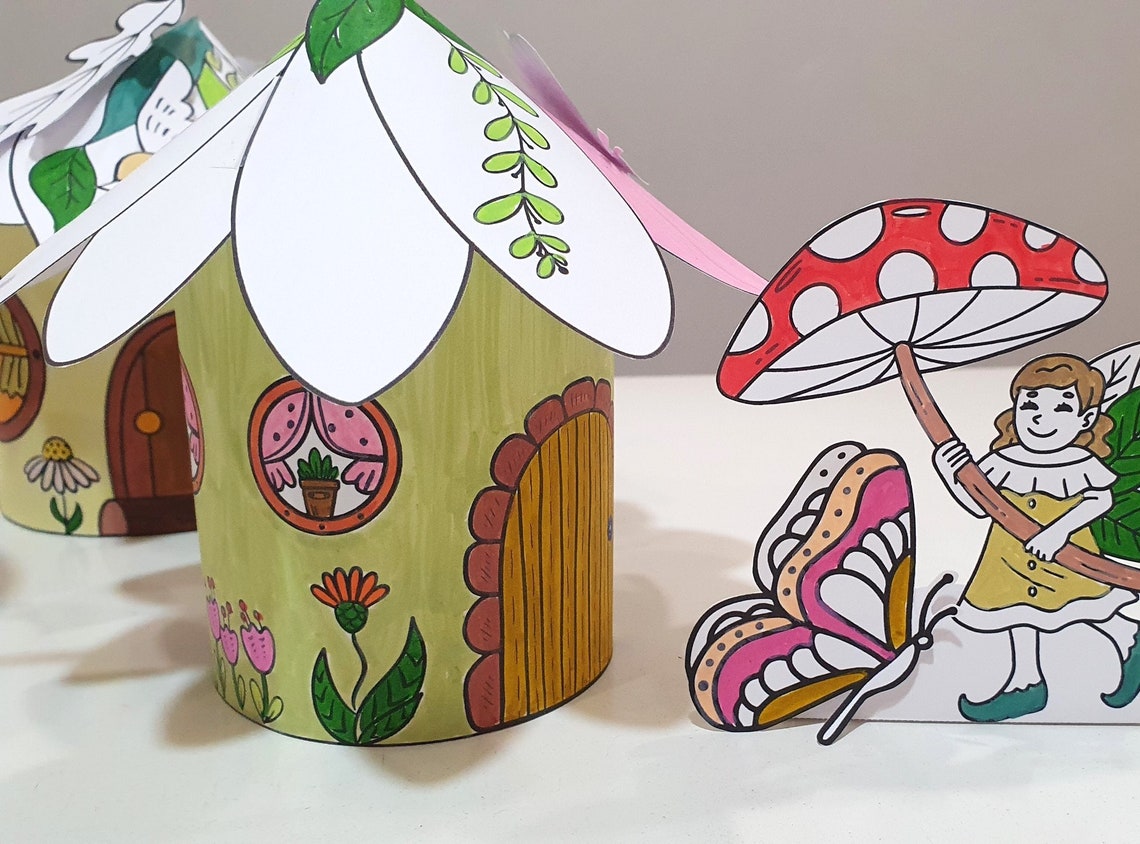 Paper Fairy Houses Coloring Set, Paper Dolls Craft Kit, Paper Doll ...