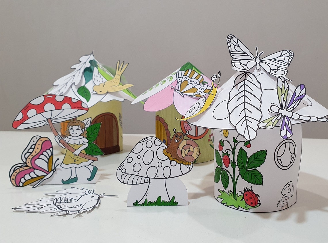 Paper Fairy Houses Coloring Set, Paper Dolls Craft Kit, Paper Doll ...
