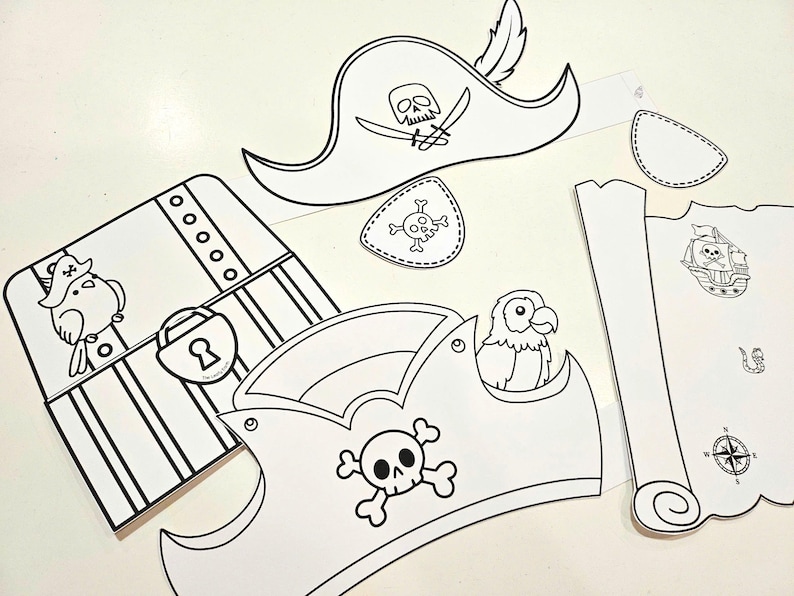 Pirate Craft Coloring Set, Paper Crown Pirate Hats, Build an Island ...