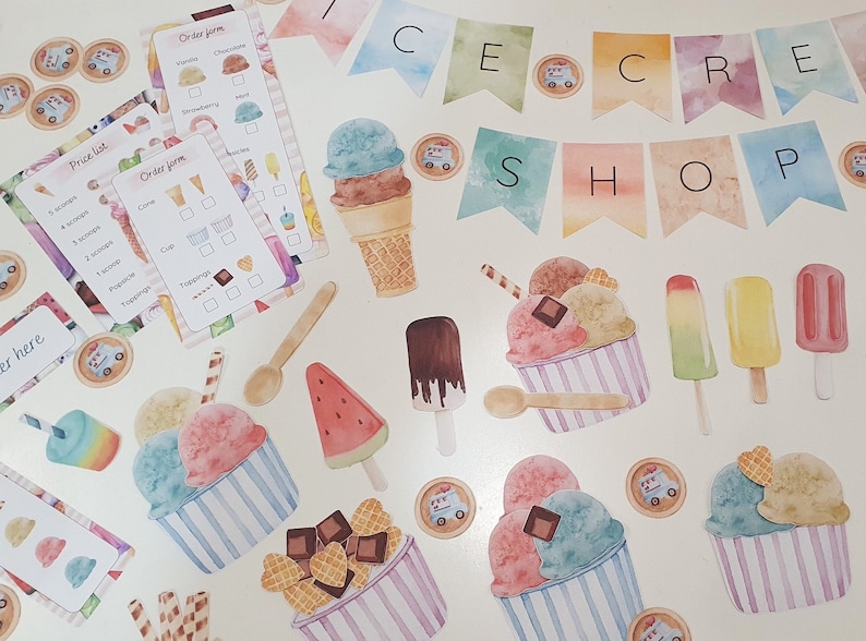 Ice Cream Shop Dramatic Playset, Food Pretend Play, Summer Activity Set ...