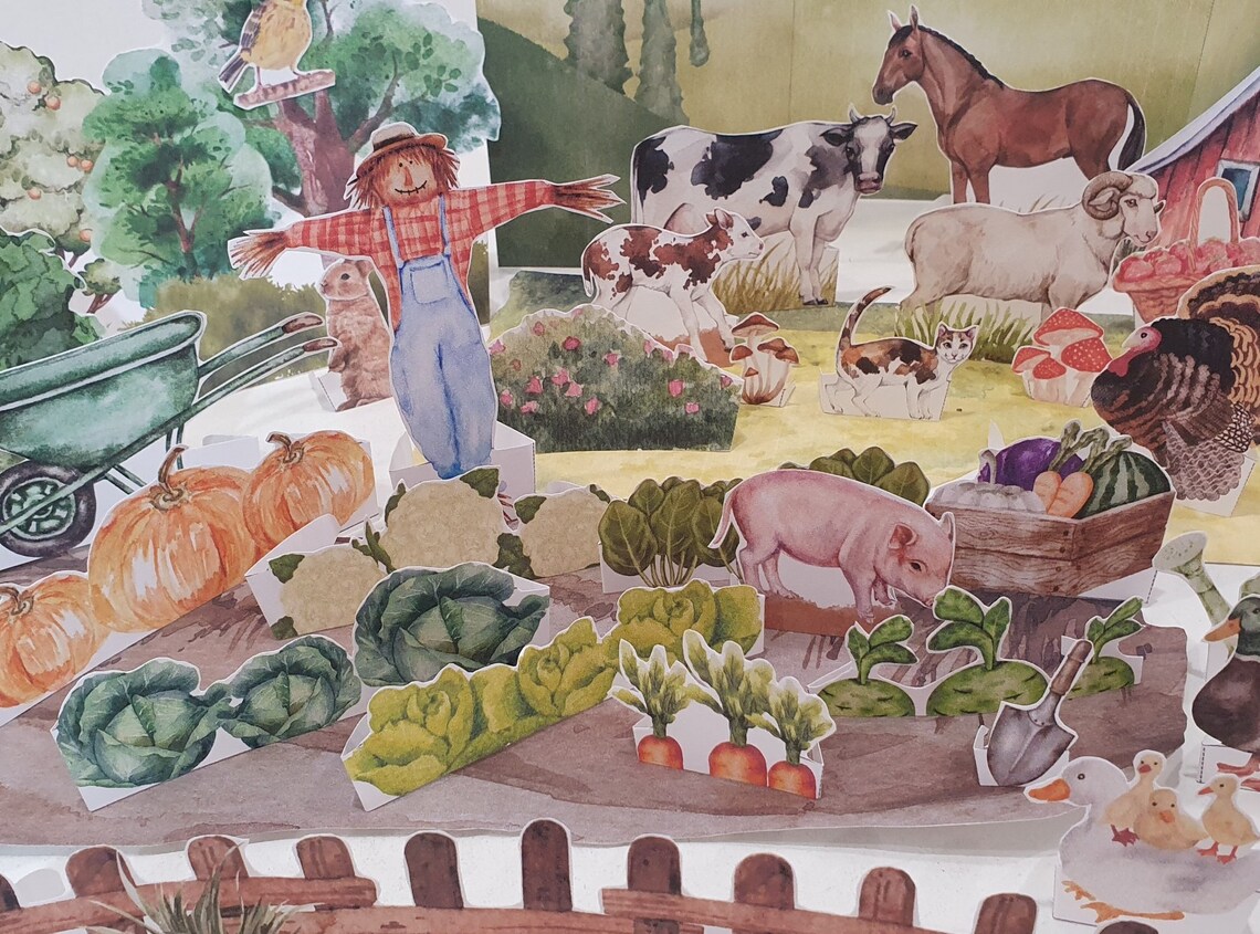 Build a Farm, Printable Farm Diorama, Farm Play Set, Paper Scenery ...