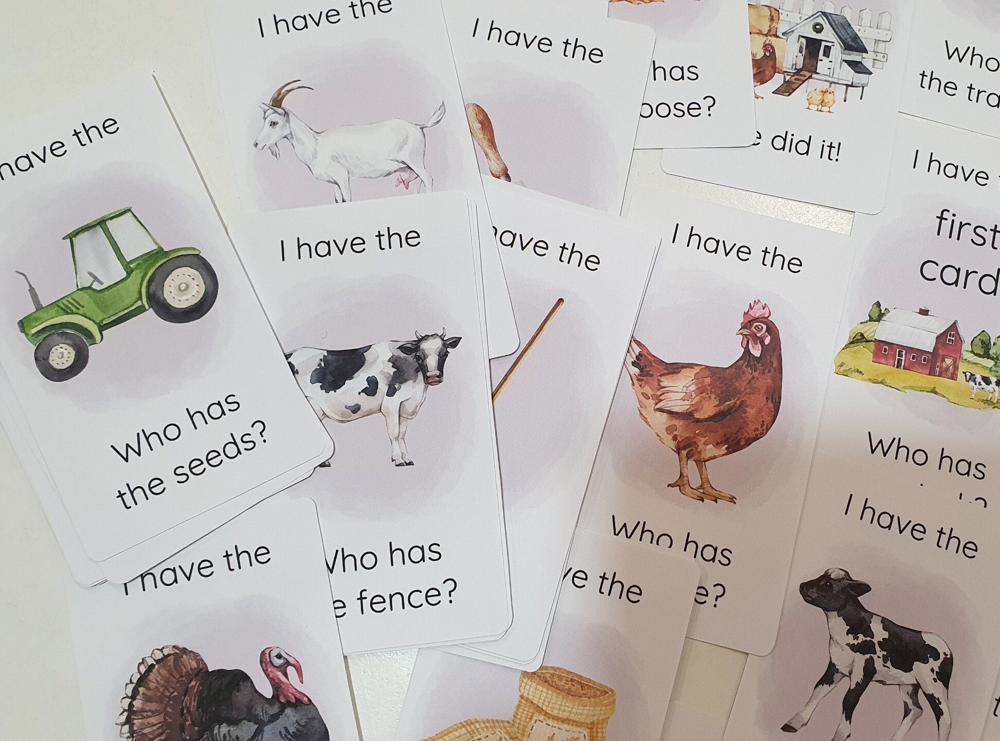 I Have Who Has on the Farm Printable Game, Farm Life Cards, Preschool ...