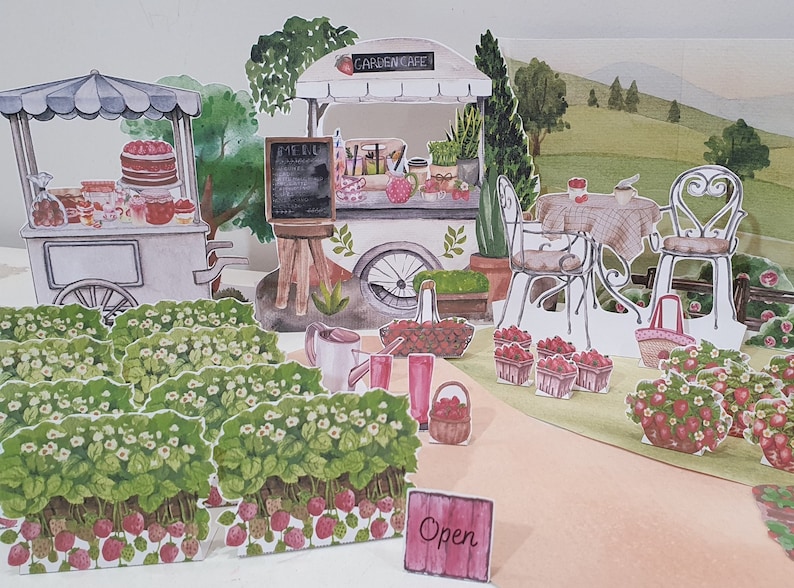 Build a Strawberry Garden Cafe, Printable Diorama, Picnic Pretend Play ...