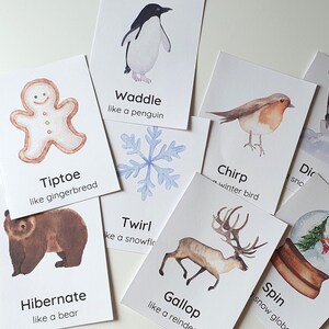 16 Winter Movement Cards for Kids, Christmas Movement Cards, Kids ...