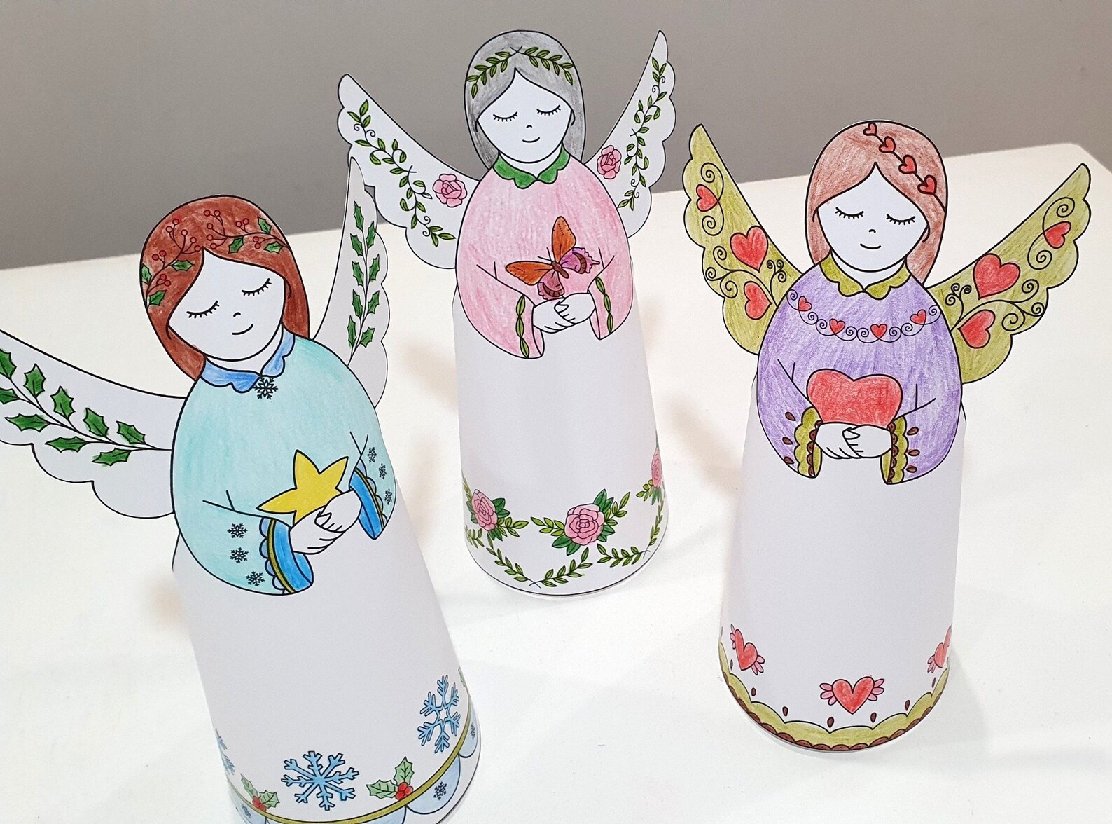 Angel Paper Dolls Coloring Set, Printable Paper Dolls, Paper Ornaments ...