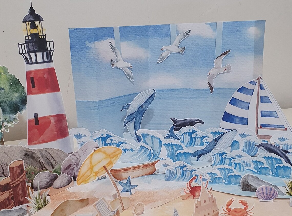 Build a Beach, Printable Beach Diorama, Ocean Play Set, Paper Scenery ...