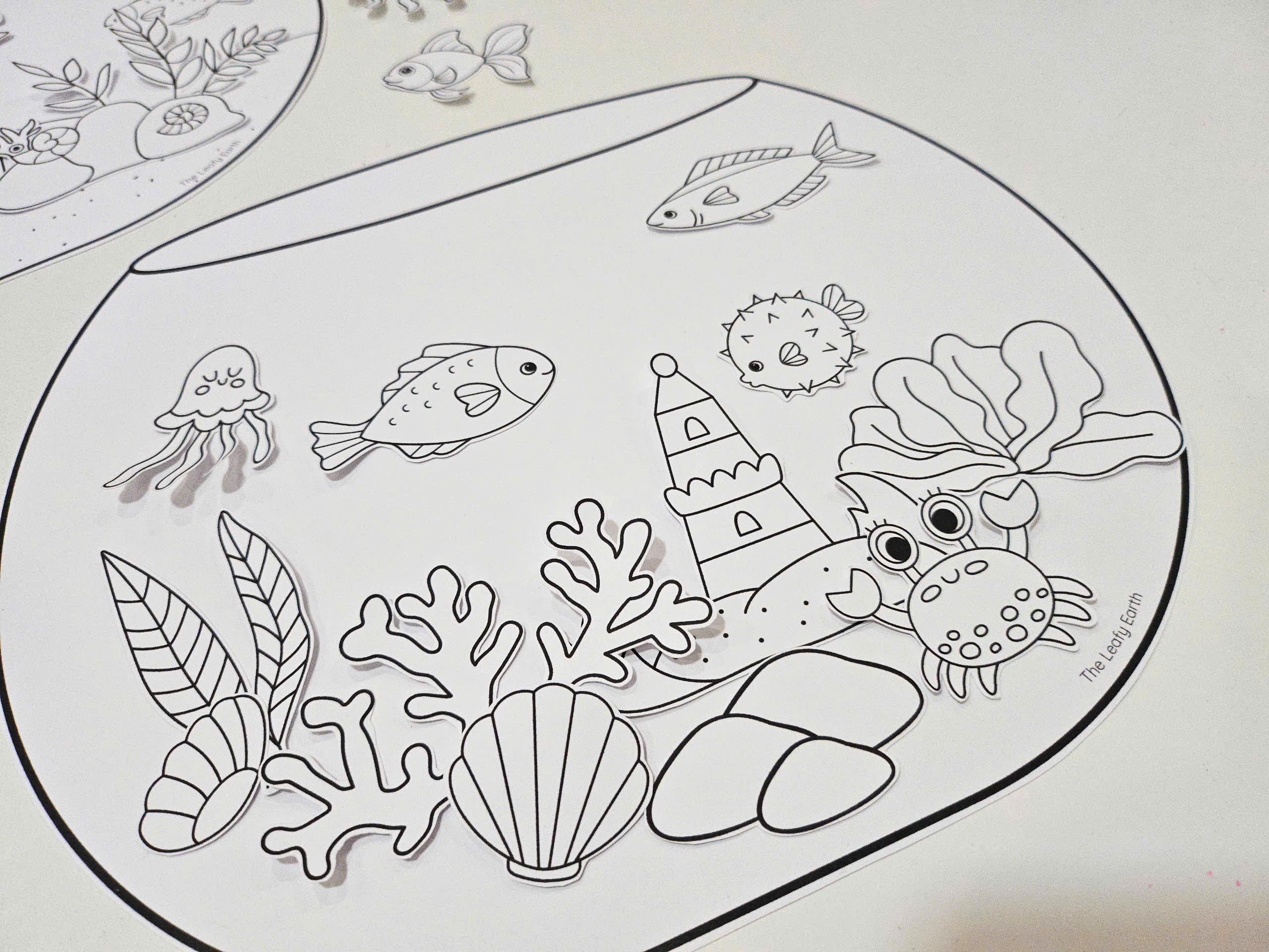 Build a Fish Bowl Coloring, Kids DIY Paper Crafts, Color and Cut, Fine ...