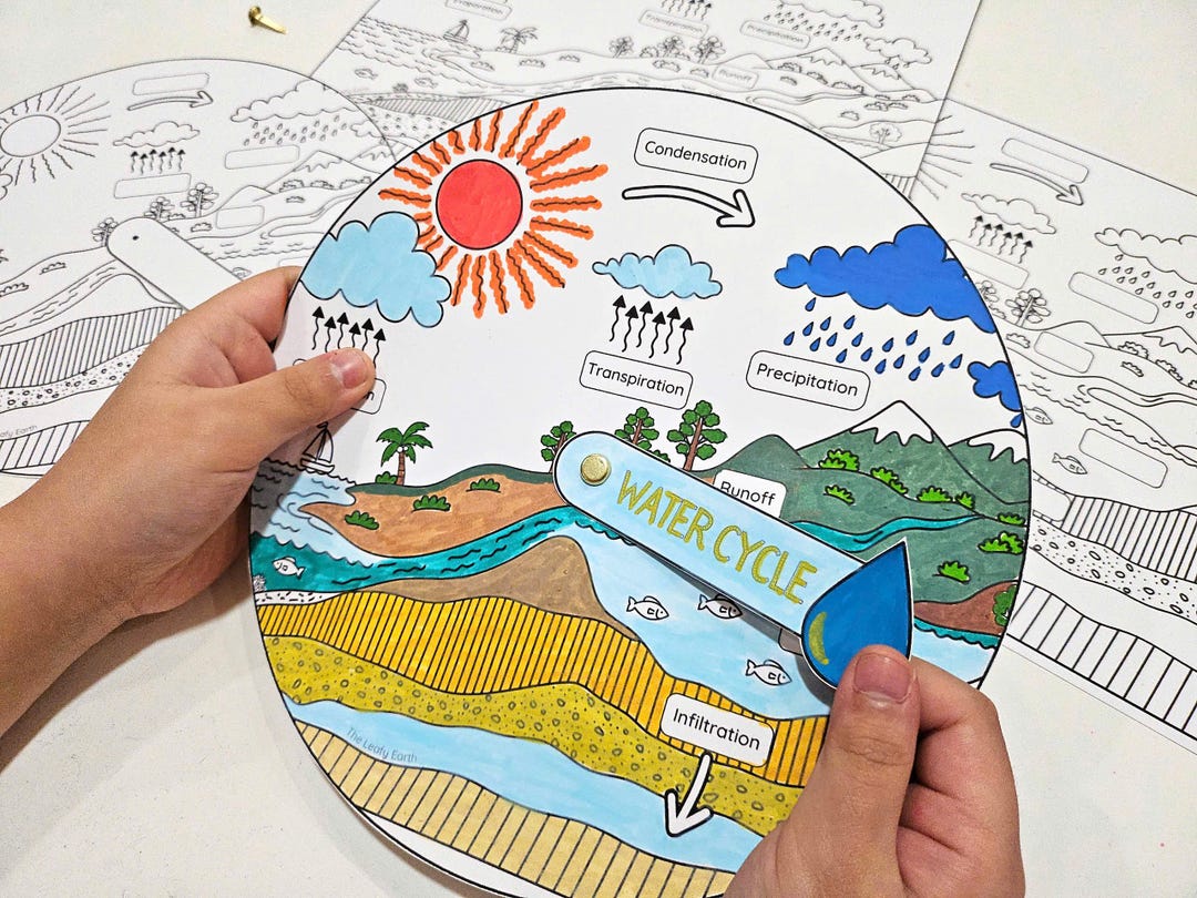 Water Cycle Wheel and Poster Coloring, DIY Kids Paper Crafts, Kids ...