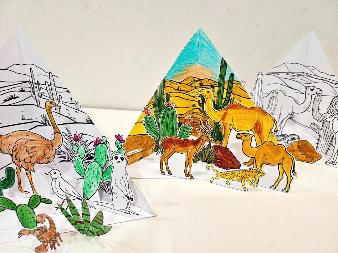 Desert Habitat Coloring Triorama, Printable Desert Scenes, DIY Kids ...