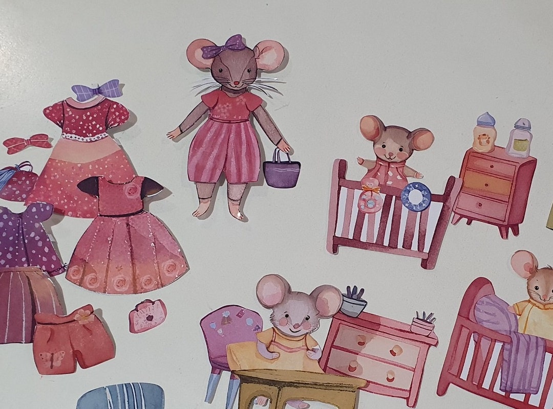 Mouse Paper Doll Nursery, Paper Doll Printable, DIY Kids Paper Crafts ...