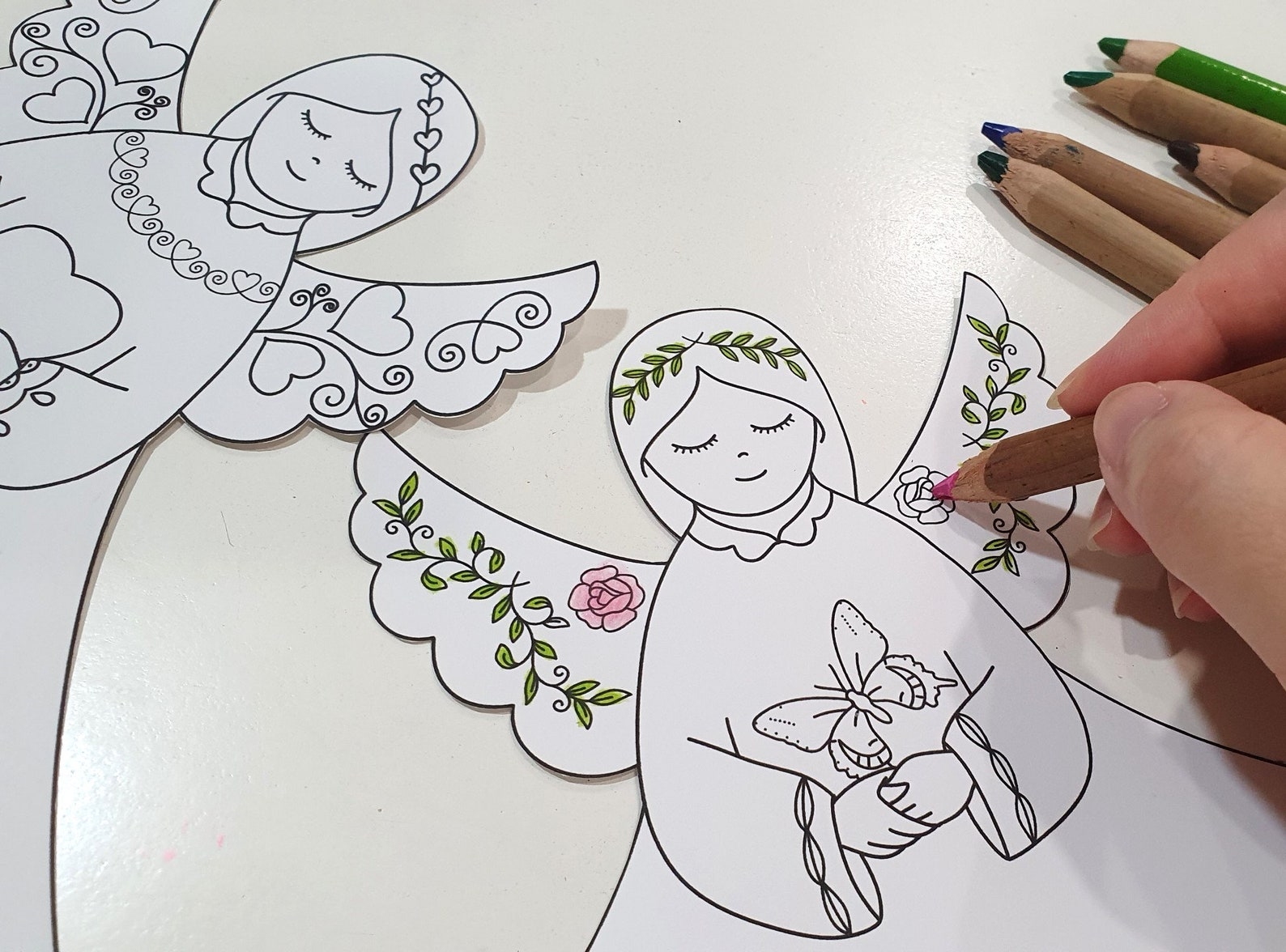 Angel Paper Dolls Coloring Set, Printable Paper Dolls, Paper Ornaments ...