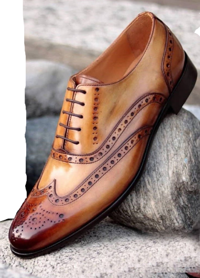 Handmade Brown Two Tone Wing Tip Mens Brogue Leather Lace up Shoes - Etsy