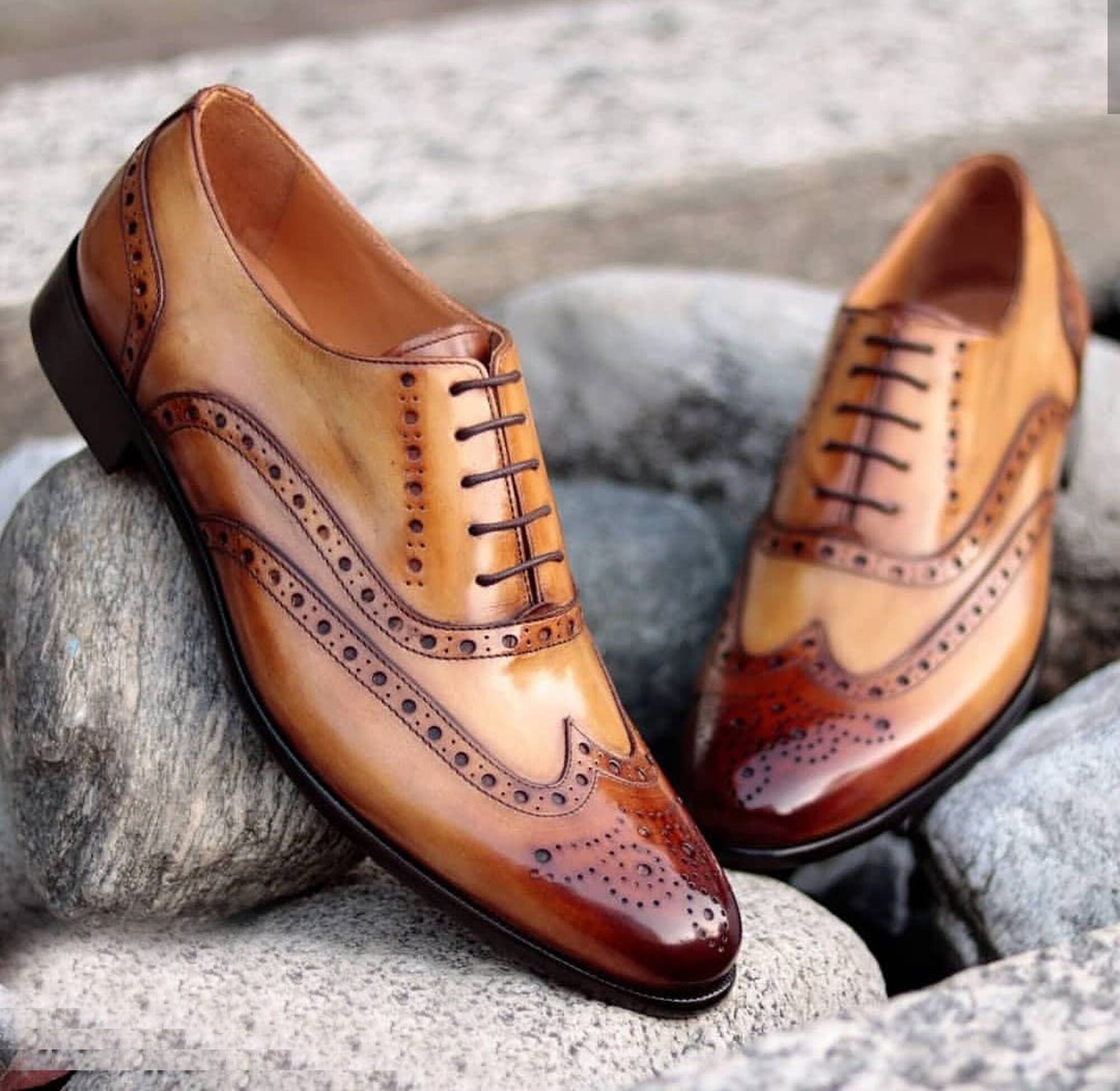 Handmade Brown Two Tone Wing Tip Mens Brogue Leather Lace Up Shoes Etsy